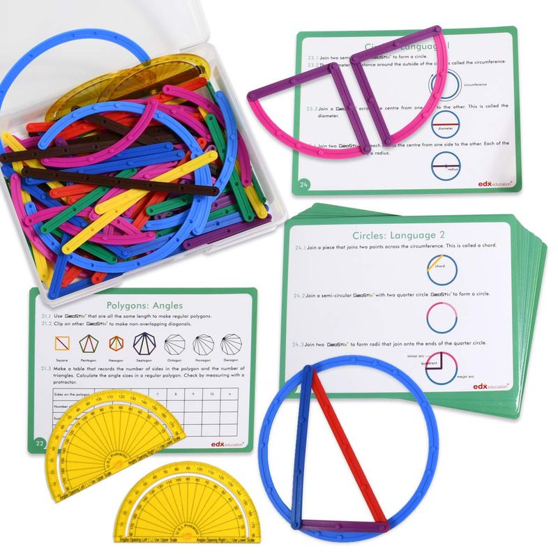 edxeducation GeoStix Deluxe Set - Learn Geometry with 100 Flexible Construction Sticks ...
