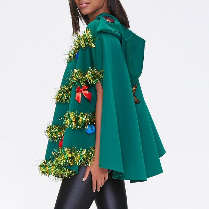 Nicoxijia Women Christmas Tree Costume Color Block Bow Shiny Poncho ...