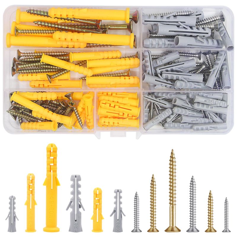 120 Pcs Screws and Wall Plugs Set, Extra Strong Nails with 6 Types Wall ...