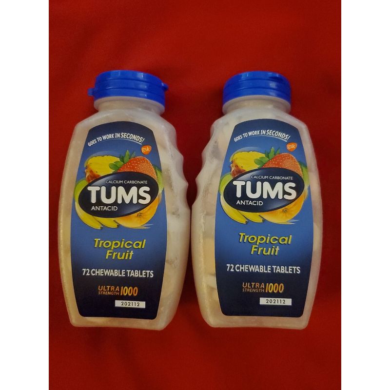 2 PACK TUMS ANTACID TABLETS TROPICAL FRUIT ULTRA STRENGHT 72 CHEWABLE ...