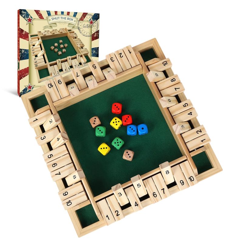 GOTHINK Wooden Shut The Box Dice Game 2-4 Players, Wooden Table Math ...