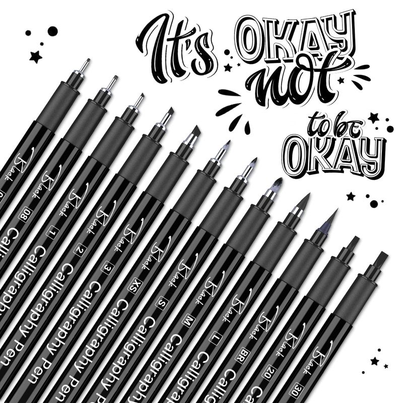 YYSHUS Calligraphy Pens, Hand Lettering Pens, 12 Sizes, Black ...
