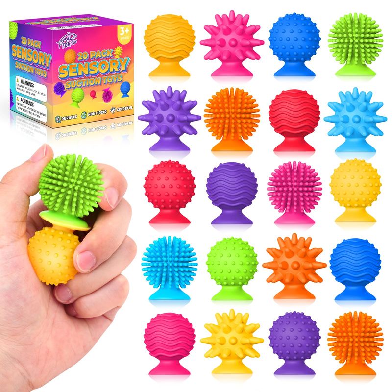 Sensory Fidget Toys Kids Adults ：20 Pack Textured Suction Cup Sensory ...