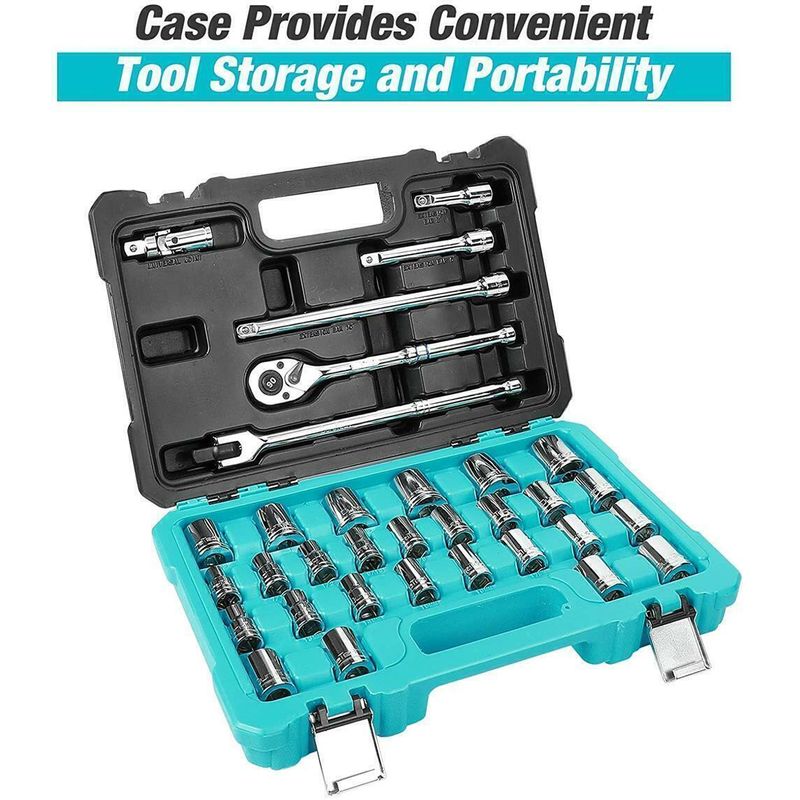 DURATECH 1/2" Drive Socket Set 33-piece Metric/SAE Sockets /2-Inch ...