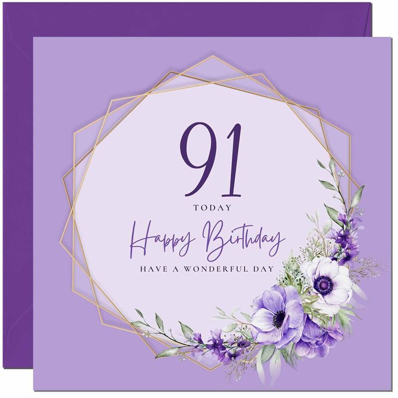 91st Birthday Card for Men women - Floral Beautiful Birthday Card for ...