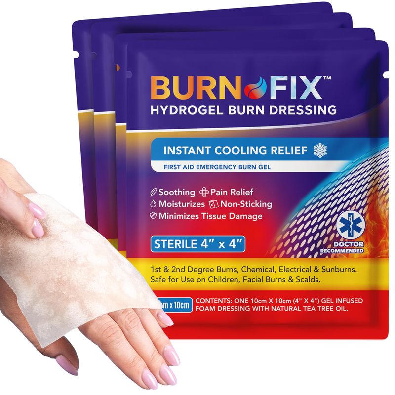 Burn-Fix- 4 Pack-Burn Gel Dressing 4 x 4" Burn Care Cream First Aid ...