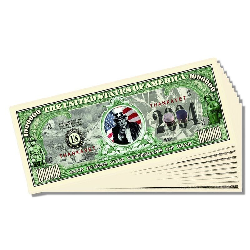 God Bless Our Veterans of War Novelty Million Dollar Bill - Set of 100 ...