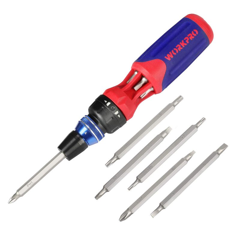 WORKPRO 12-in-1 Ratcheting Multi-Bit Screwdriver Set, Quick-load Mechanism Screwdriver with ...