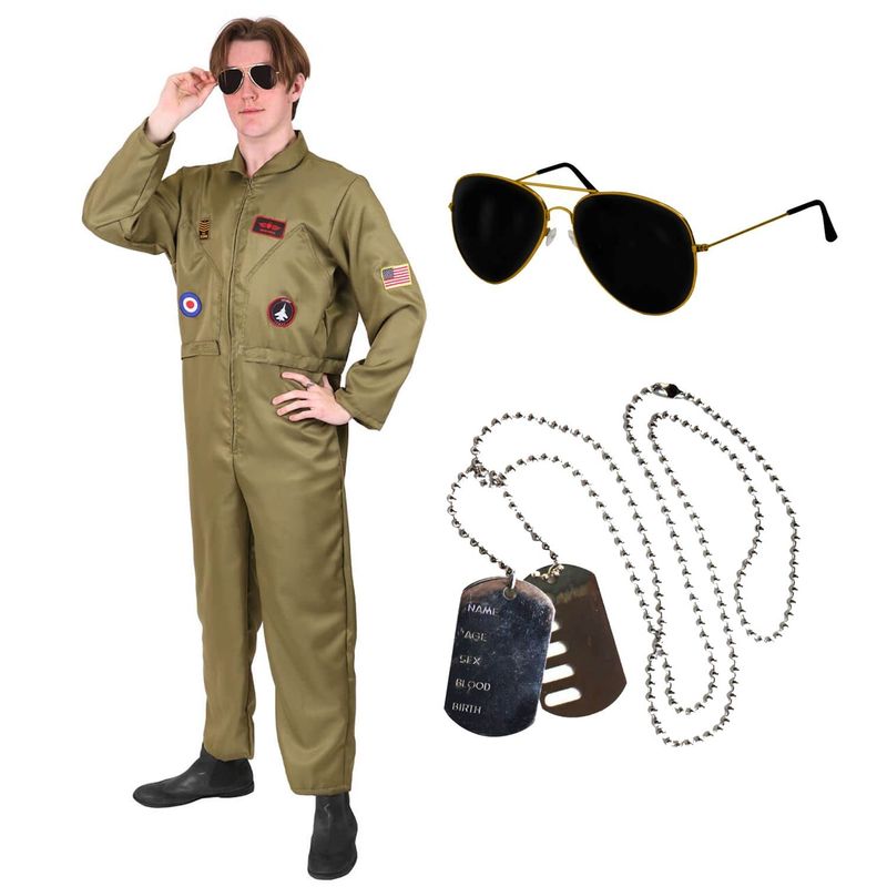 I LOVE FANCY DRESS Adults Pilots Aviator Costume - Air Pilot Jumpsuit ...