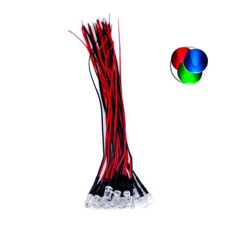 30pcs 12 Volt 5mm Round top RGB Fast Flash LED Lights Emitting Diodes ...
