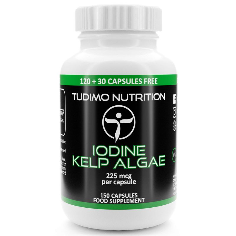 Iodine Kelp Algae Extract Capsules 225 mcg - 150 Pieces (5 Month Supply) of Fast Dissolving ...