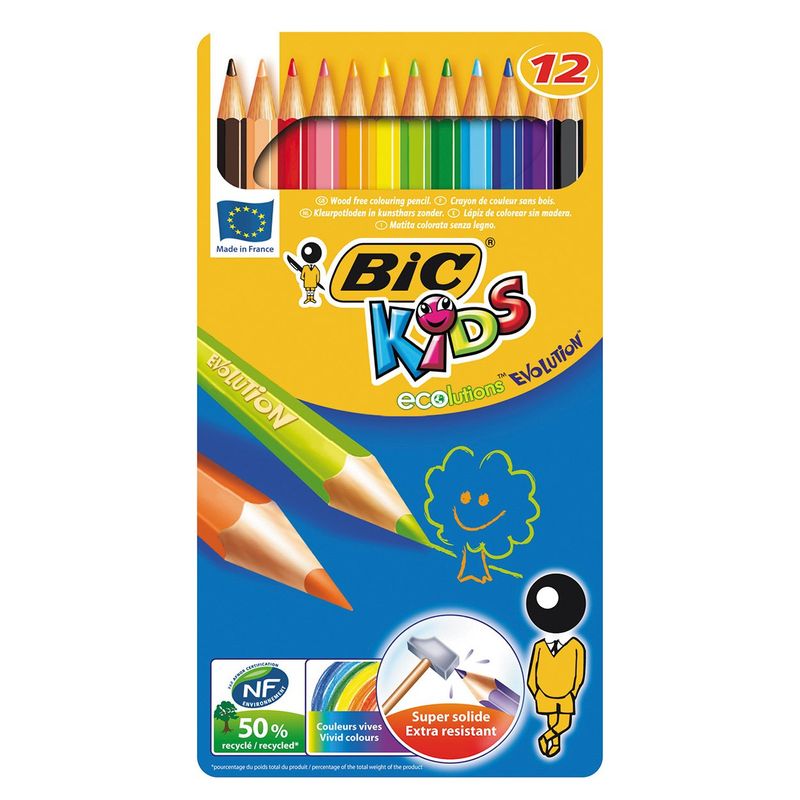 BIC Kids Evolution - 12 coloured pencils with tin Assorted color - Online Marketplace - EveryMarket