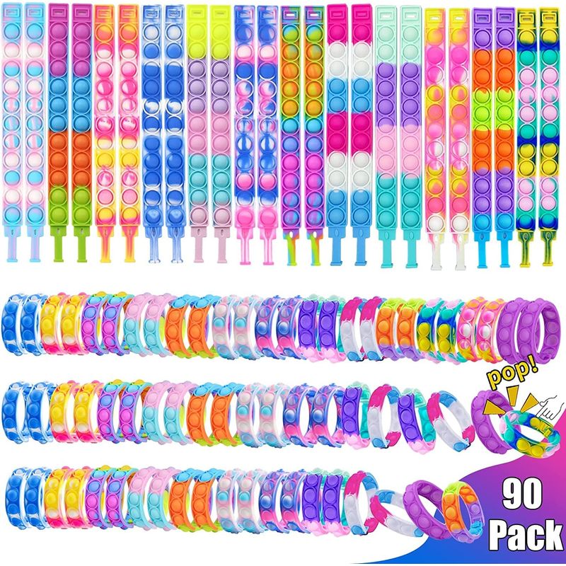 Amyang 90Pcs Pop Bracelet Fidget Toys,Bubble Bracelets,Stress Anxiety ...
