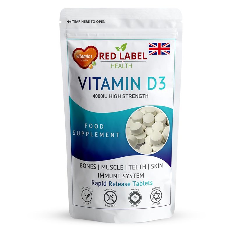 Red Label Health Vitamin D3 4000 IU, Pack of 200 Vitamin D Tablets (6 ...