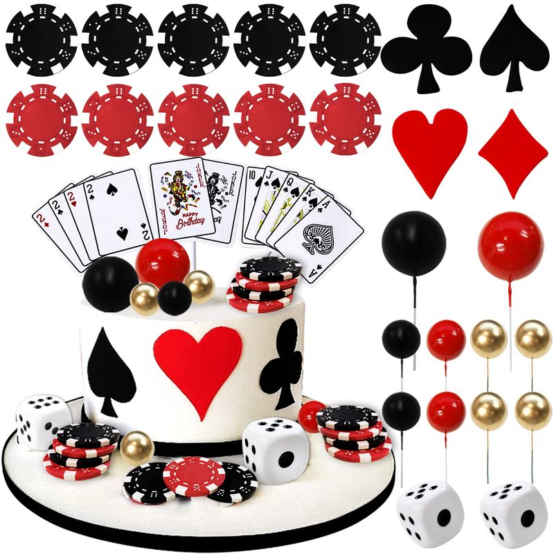 29PCS Casino Cake Decoration Dice Poker Chips Cupcake Cake Topper Set ...