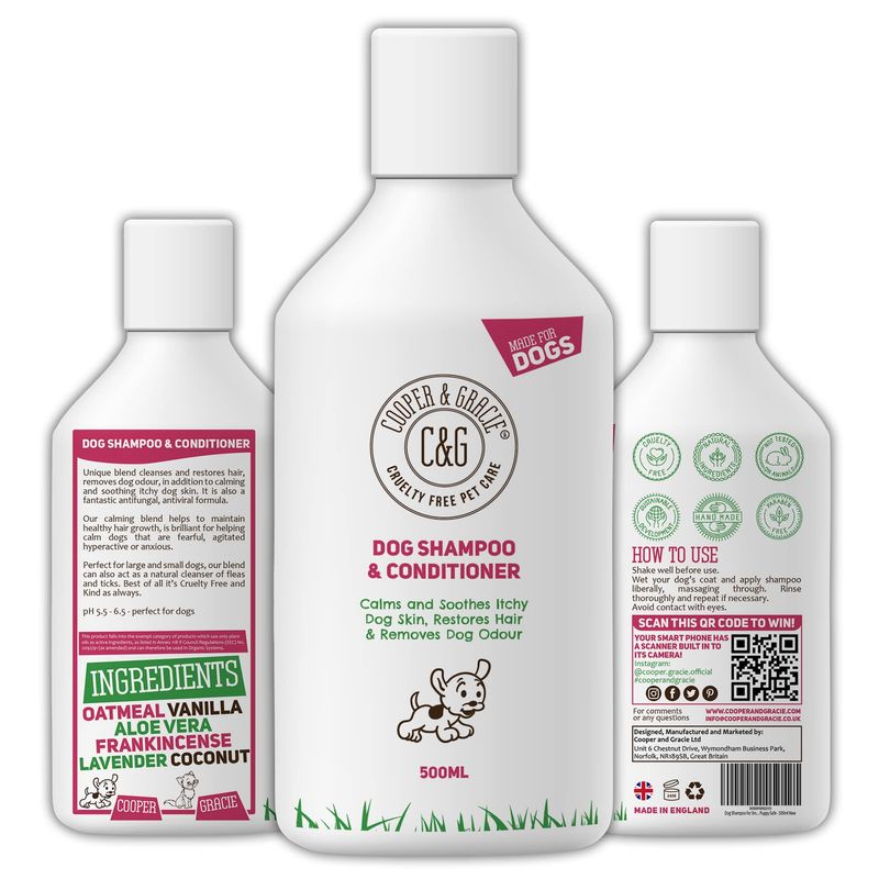 Dog Shampoo & Conditioner 500ML - Grooming for Sensitive Skin, Itchy ...