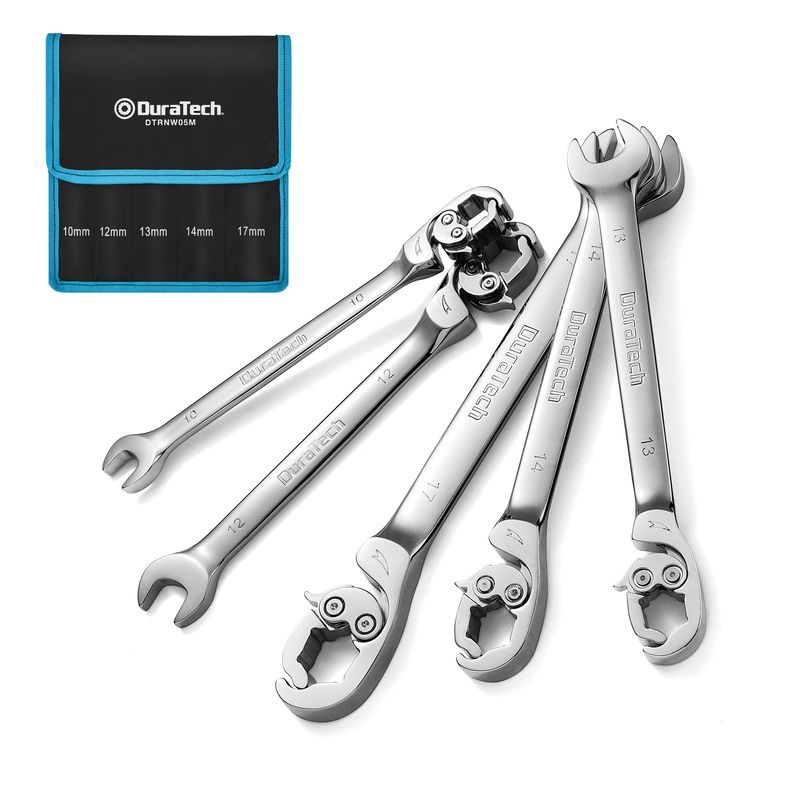 DURATECH Ratcheting Flare Nut Wrench Set, Open End Wrench Set, Metric ...
