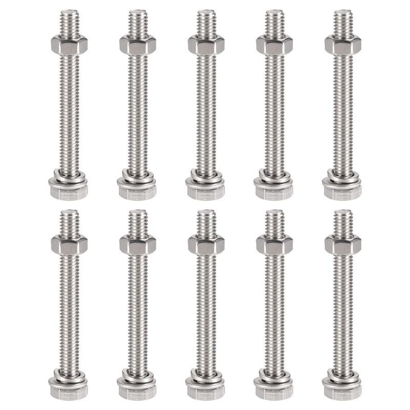 sourcing map M6 x 60mm Hex Head Screws Bolts, Nuts, Flat & Lock Washers ...