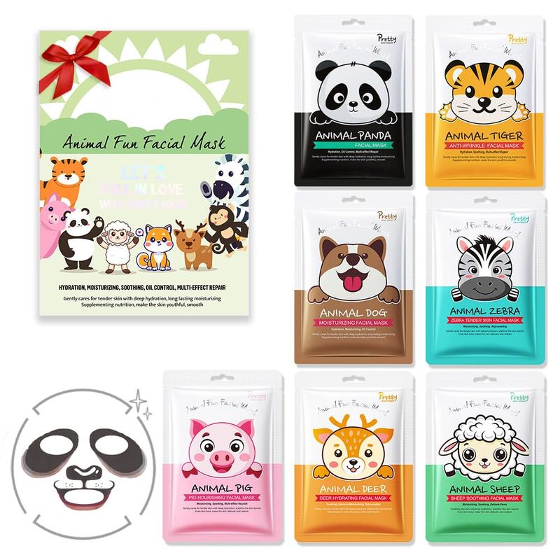 epvct 7 Pack Animal Cartoon Face Sheet Masks Set, Kids Face Masks Spa ...