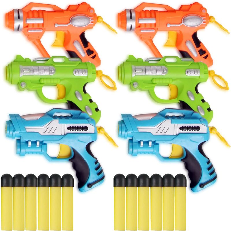 6 Pack Mini Foam Dart-Firing Blasters Micro Toy Guns with 36 Darts ...