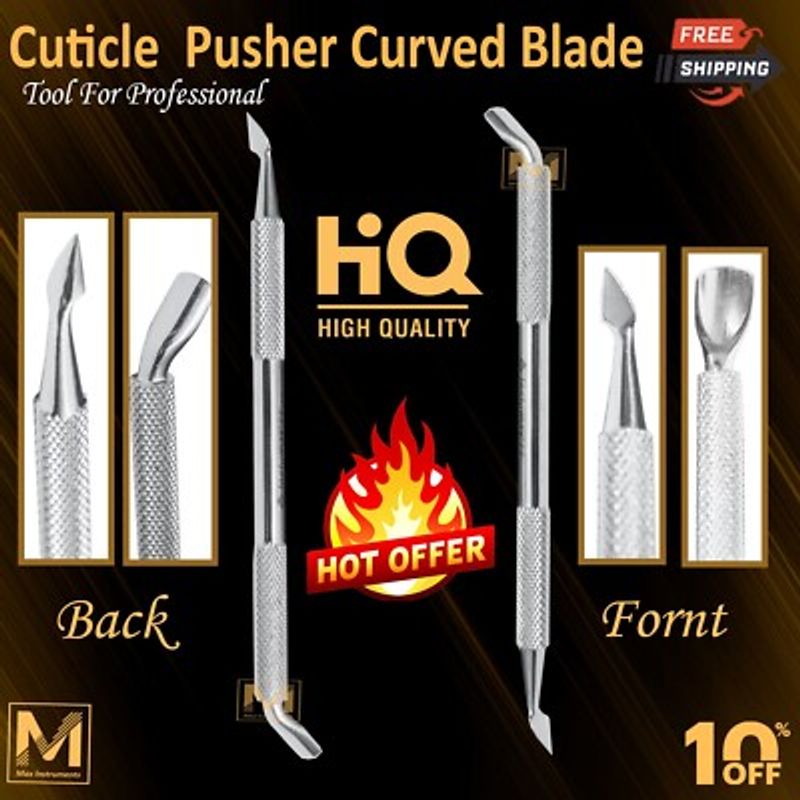 New Cuticle Pusher Nail Cleaner Remover Manicure Pedicure Tools Curved ...