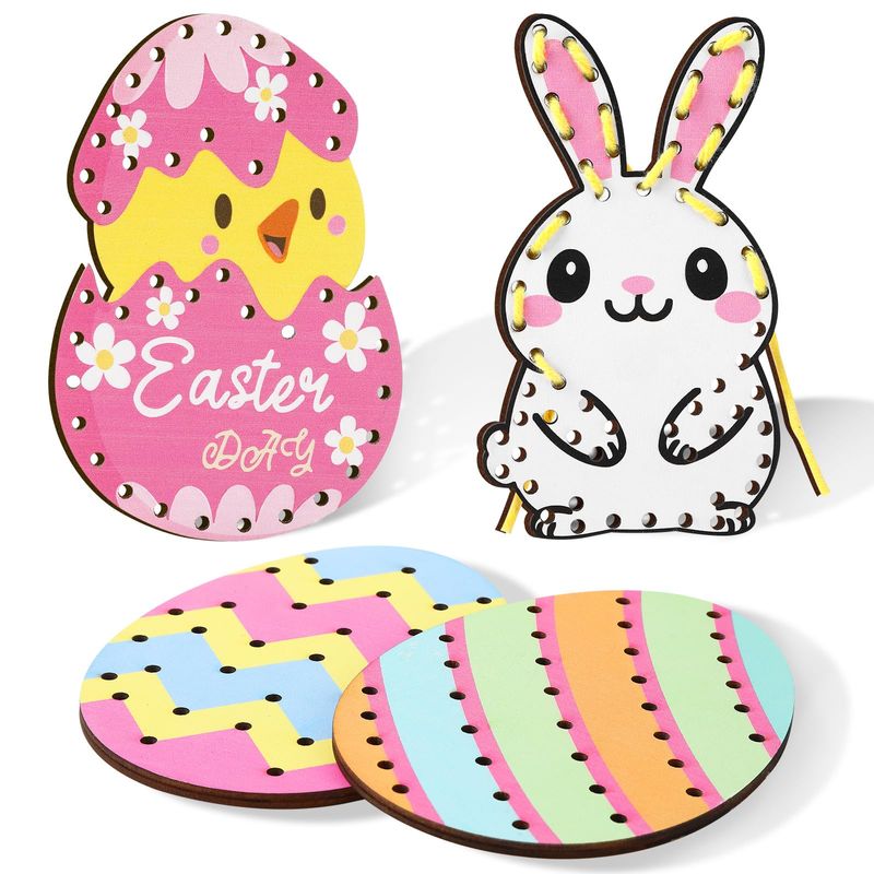 JULEASEL Montessori Wooden, Lacing Cards, Fine Motor Skills, Easter ...