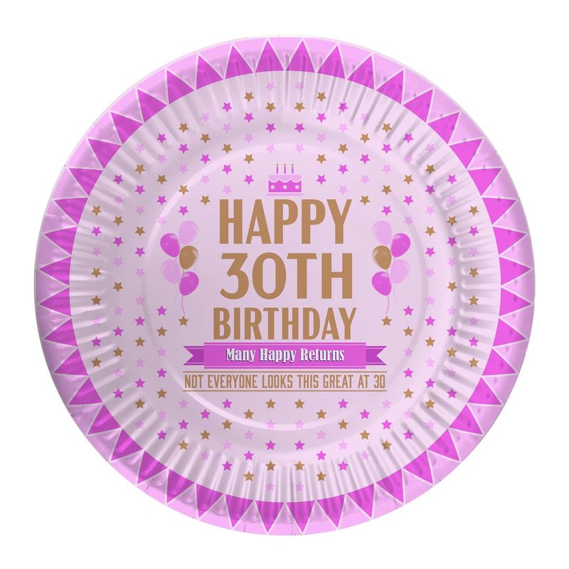 30th Birthday Paper Plates Pack of 12 - Disposable Plates Large 23.7cm ...