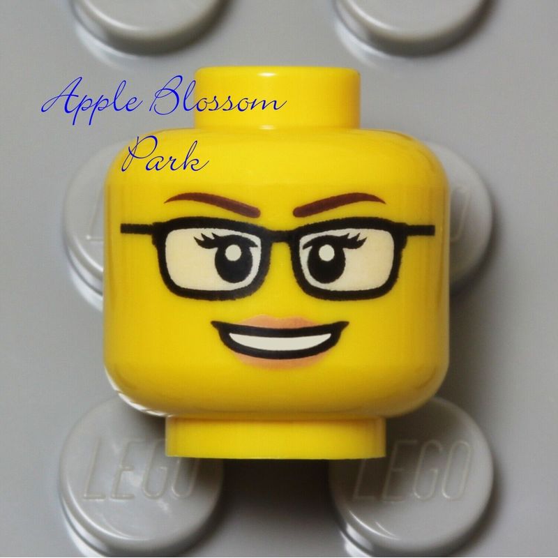 NEW Lego Female MINIFIG HEAD w/Black Rim Eye Glasses & Pink Lips Grin ...