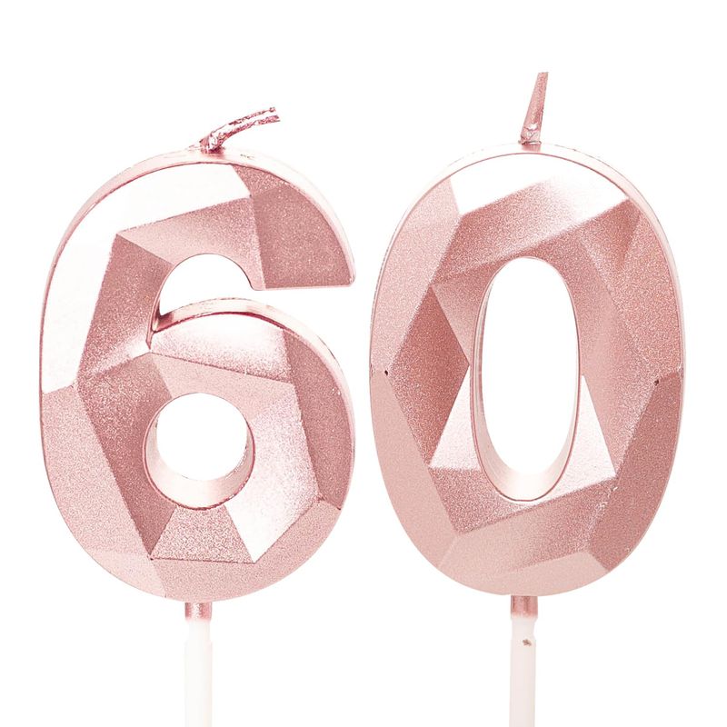 Rose Gold 60th Birthday Candles - Number 60 Candles for Cake, 60th ...