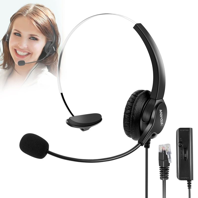 AGPTEK® Hands-Free Call Center Noise Cancelling Corded Monaural Headset ...
