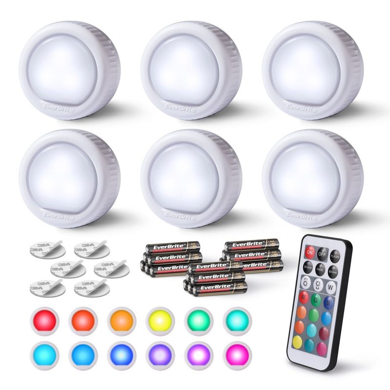 6Pack LED Puck Light Tap Light Push Light Wireless Touch 12 RGB Colors ...