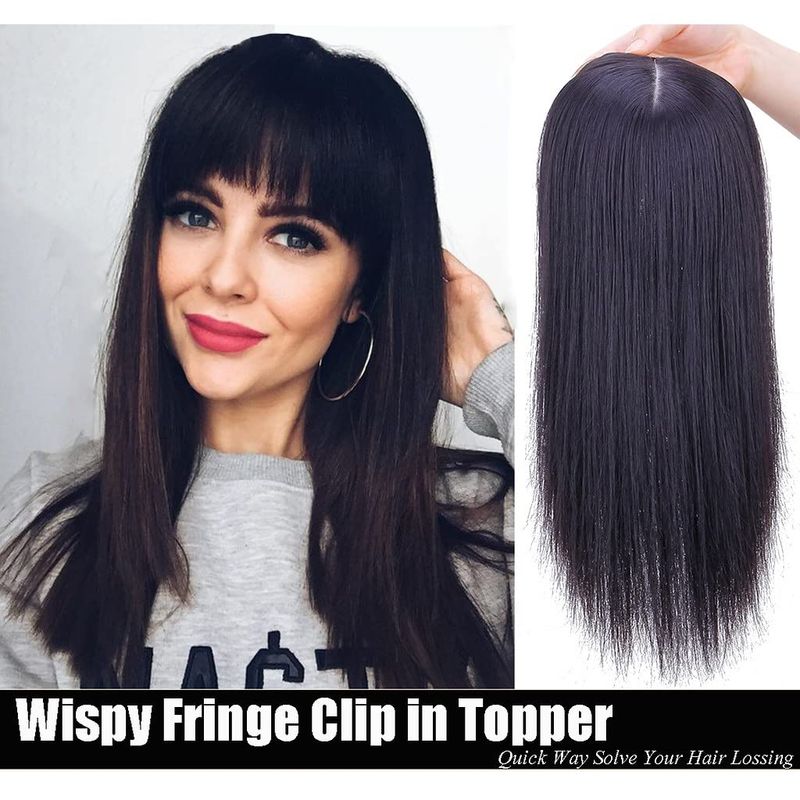 3D Wispy Fringe Forehead Hairpiece Clip in Straight Middle Parting ...