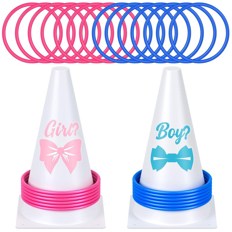 Leitee 16 Pcs Gender Reveal Party Boy or Girl Ring Toss Game Include 2 ...
