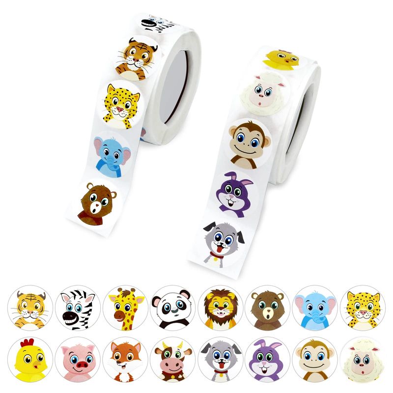 1000 Cute Round Land Animal Stickers 16 Designs 1inch Roll Wild Animal ...