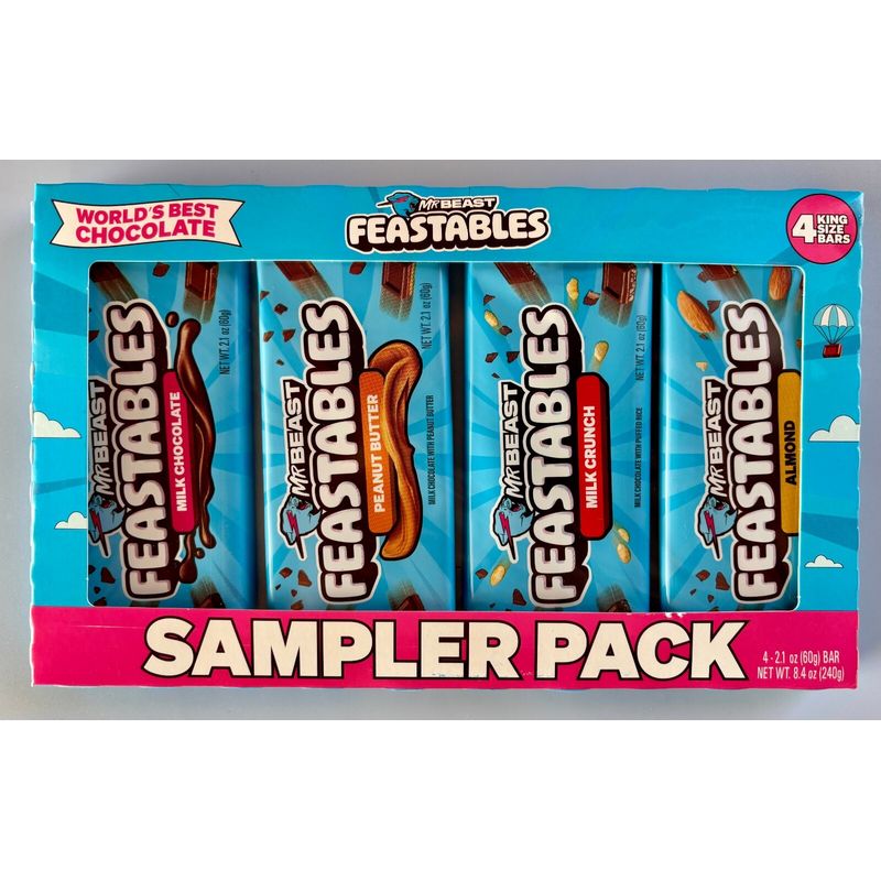 Mr. Beast Feastables Sampler Pack 4 King Size Milk Chocolate Candy Bars ...