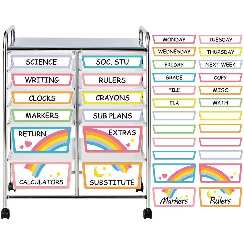 48 PCS Rolling Cart Labels Pastel Drawer Rolling Storage Cart Labels ...