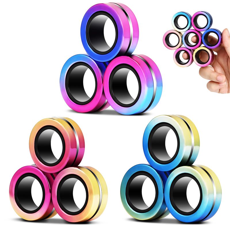 Jawhock 9 Pack Magnetic Rings Fidget Toy Set｜Magnetic Fidget Rings for ...