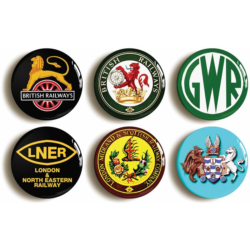 6 x BRITISH RAILWAYS RETRO LOGO BADGES BUTTONS PINS - LNER LMS SOUTHERN ...