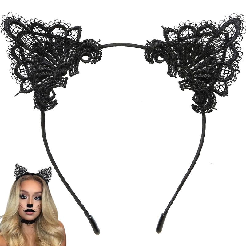 Cat Ears Headband Black Cat Ear for Adult Women Girls Cute Lace Kitten ...