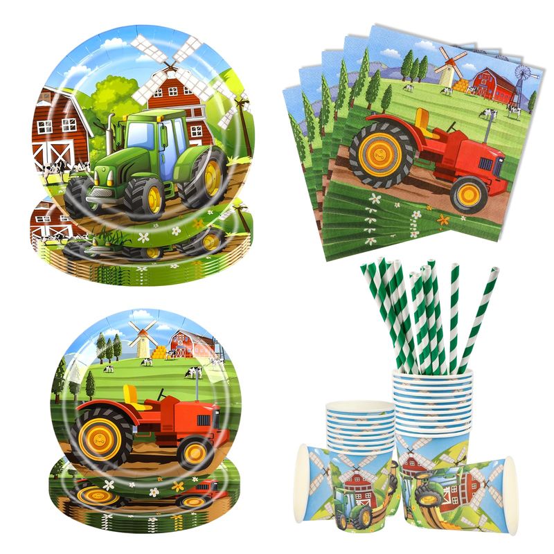 Aitsite 50 Stück Bauernhof Traktor Partygeschirr Set, Traktor ...
