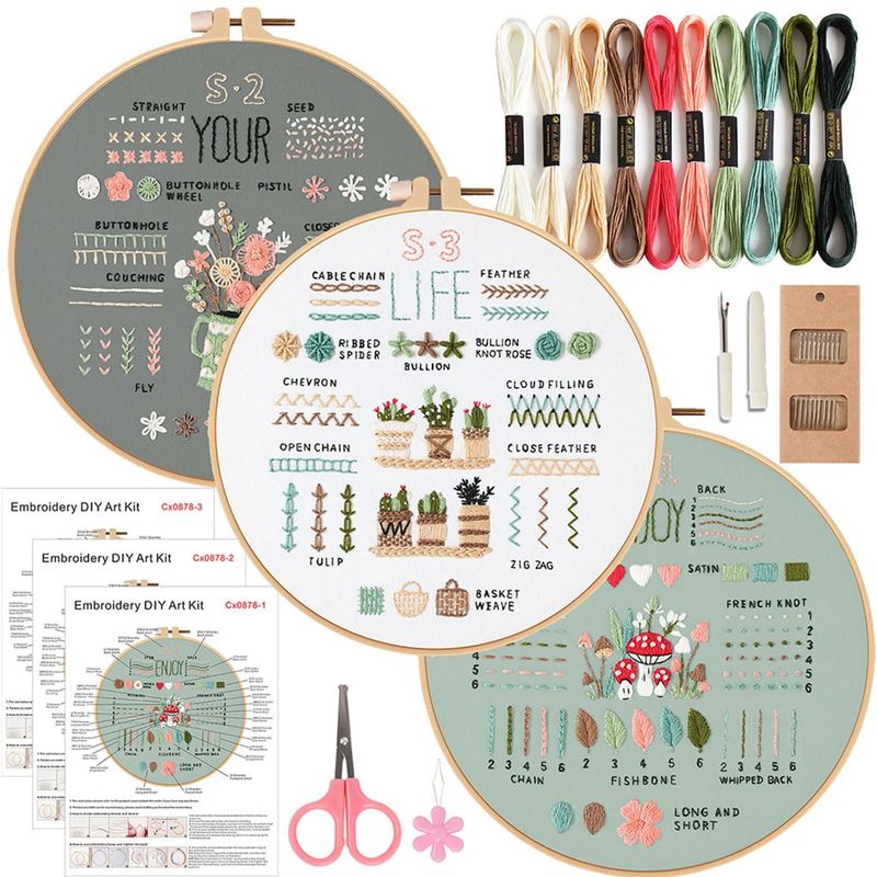 3 Sets Embroidery Stitch Practice Kit for Beginners, Basic and Advanced ...