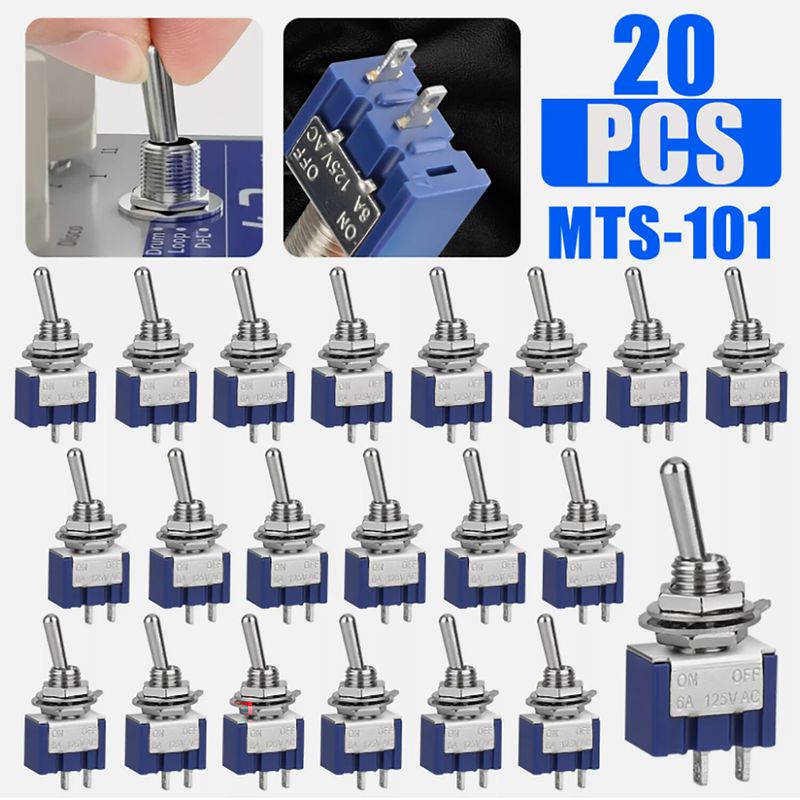 20Pcs MTS-101 2 Position Toggle Switch Kit 2 Pin SPST ON-OFF 6A 125VAC ...