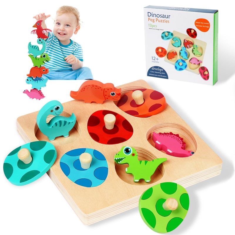 Wooden Puzzles for Toddlers 1-3, Dinosaur Wooden Toddler Puzzle, 6 Pcs ...