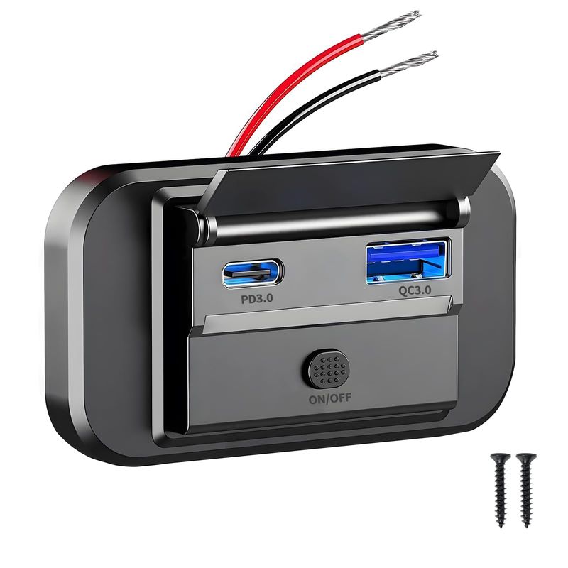 55W Dual 12V USB Socket Campervan with 18W QC3.0, 36W PD Type-C Ports for RV Boat Car Truck, 12V ...