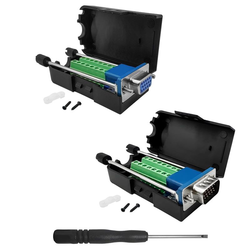 iYueMps VGA Screw Terminal Block Adapter, 1 Pair DB15 Breakout Board DB15 VGA Terminal Female ...