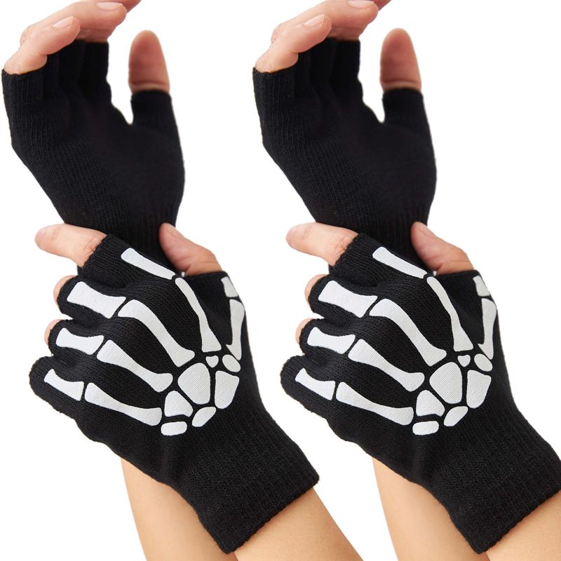 OTPEH Women 2 Pairs Skeleton Gloves Fingerless Touch Screen Winter Warm ...