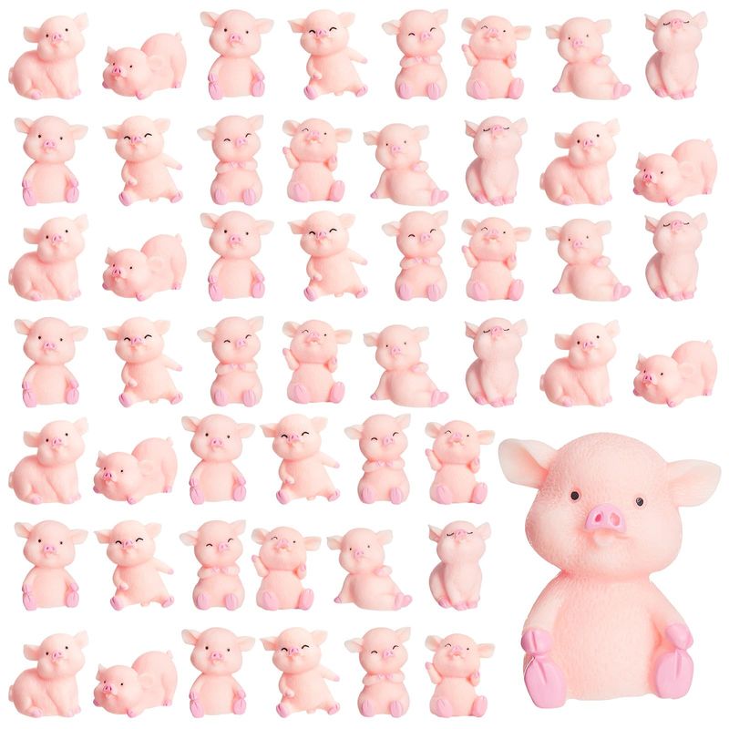 Lenwen 50 Pcs Cute Pink Pig Toy Figures Resin Miniature Pig Figurines ...