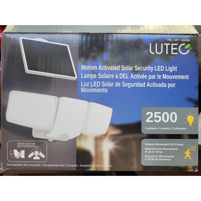 Lutec Motion Activated Solar Security Led Light Triple Head 2500 lumens ...