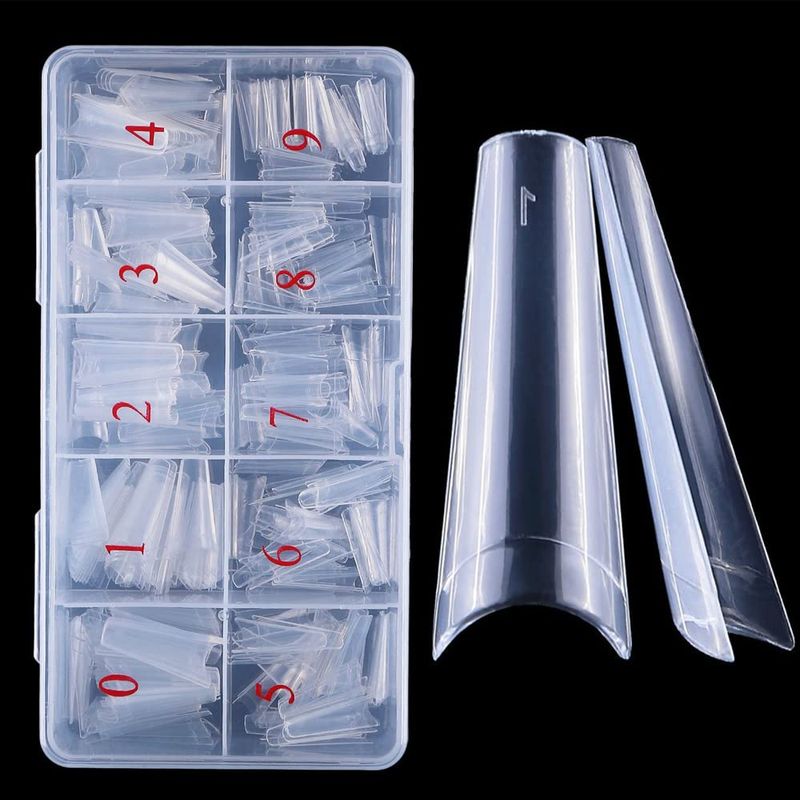 Coffin Acrylic Nails-Clear Fake Nail Coffin Shape Long Half Cover Nails ...