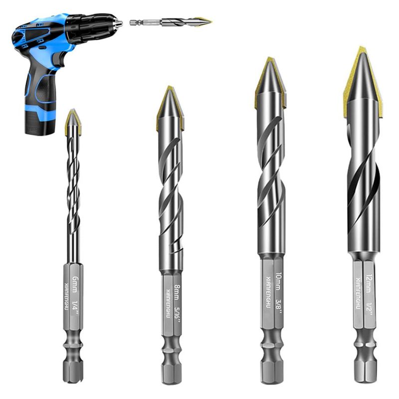 High Strength Oblique Eccentric Twist Drill Bit, Glass Drill Bit, 0.25 inch (6.35 mm), Hexagonal ...